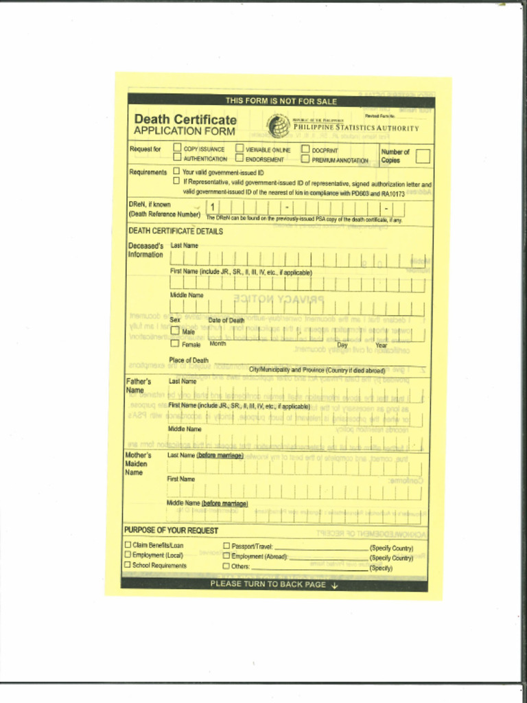 Death Certificate Application Form PSA | PDF
