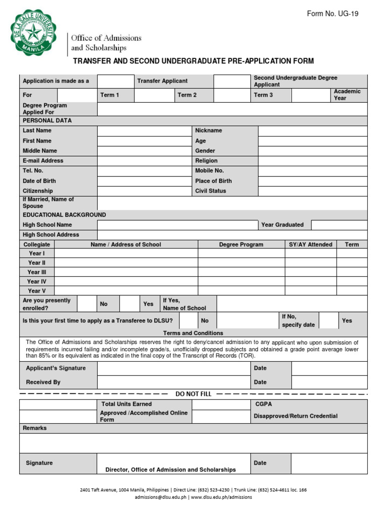 Admission Pre Application Form | PDF | Academic Degree | Academia