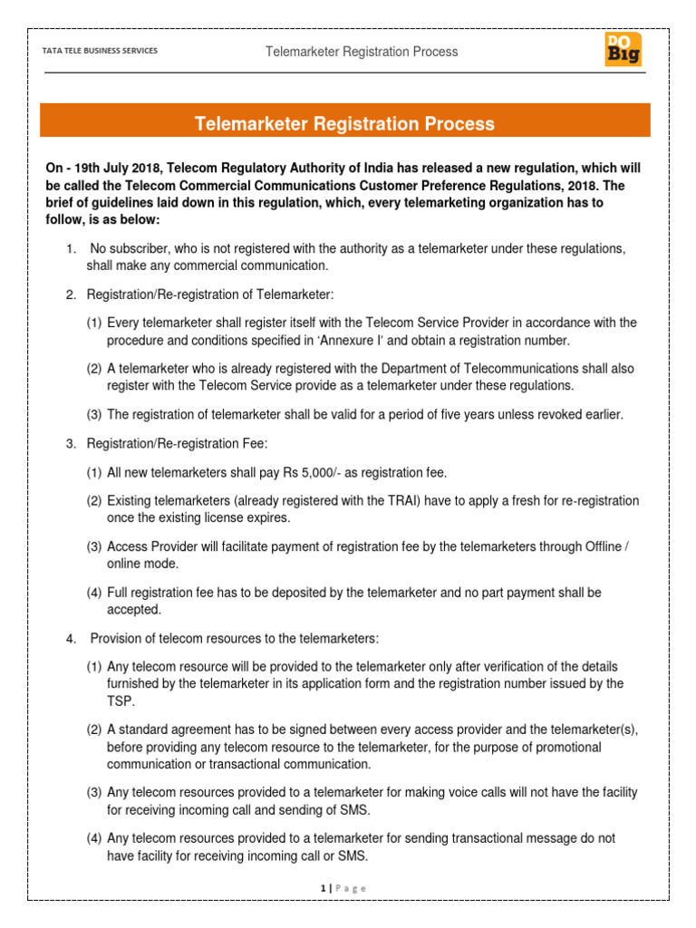 Telemarketer Registration Process | PDF | Telecommunications | Uniform Commercial Code