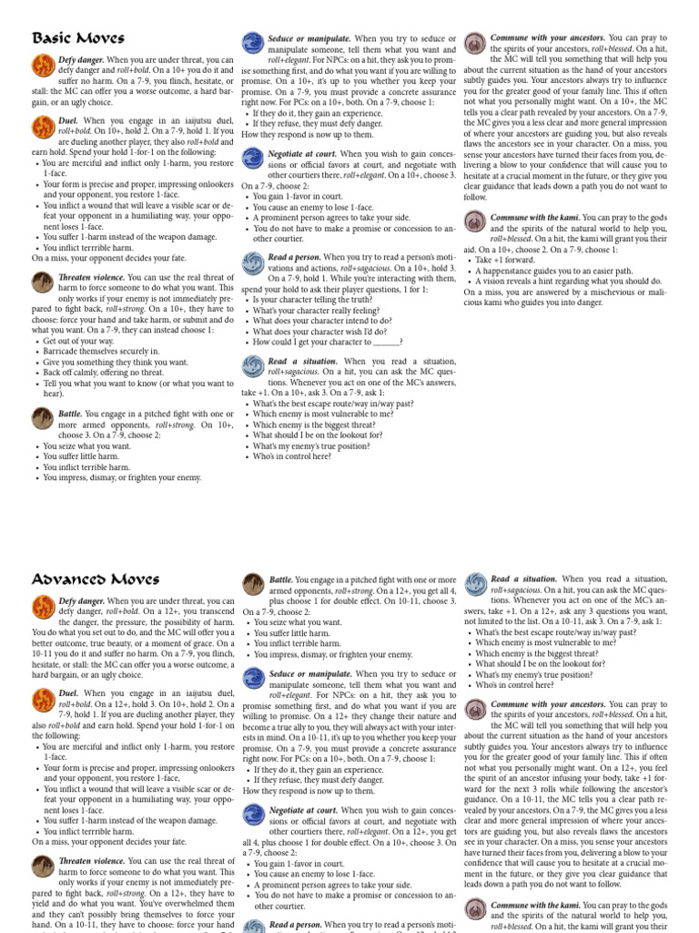 l5r Basic Moves | Download Free PDF | Samurai