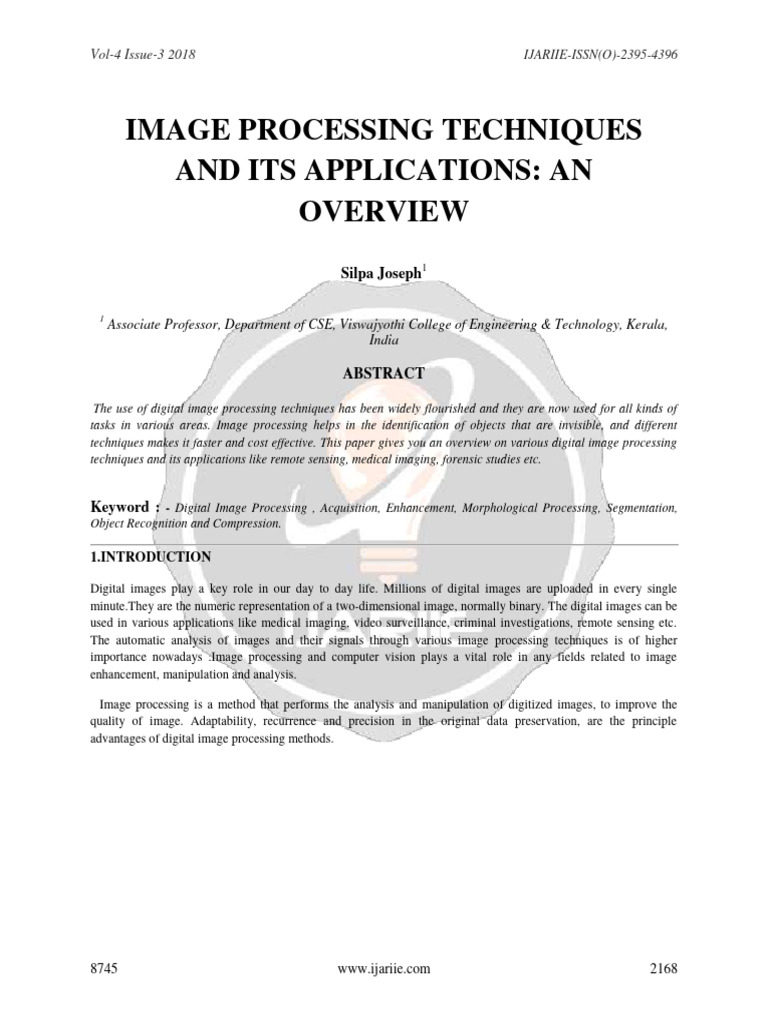 Journal - Image Processing Techniques and Its Applications - An Overview | PDF | Data ...