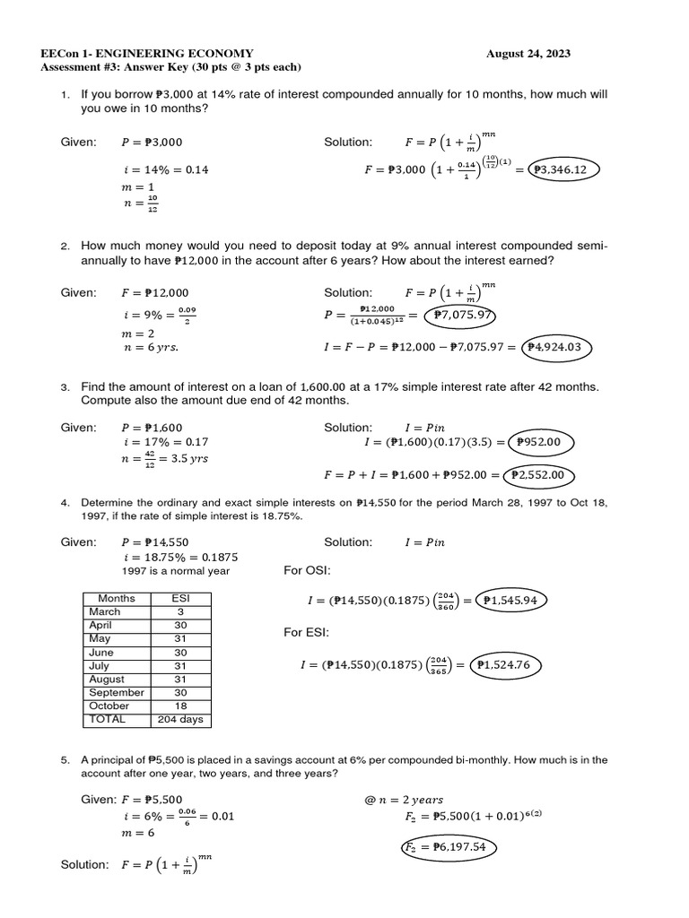 Ass 3 Answer Key01 | PDF | Interest | Loans
