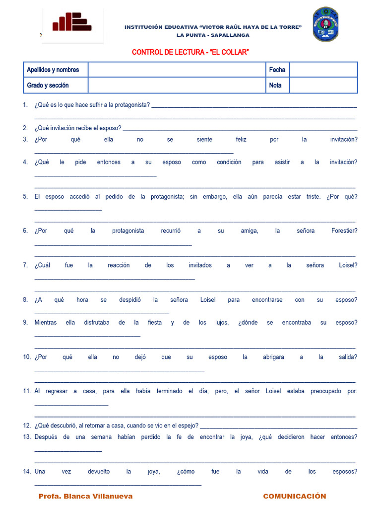 Control de Lectura - El Collar | PDF