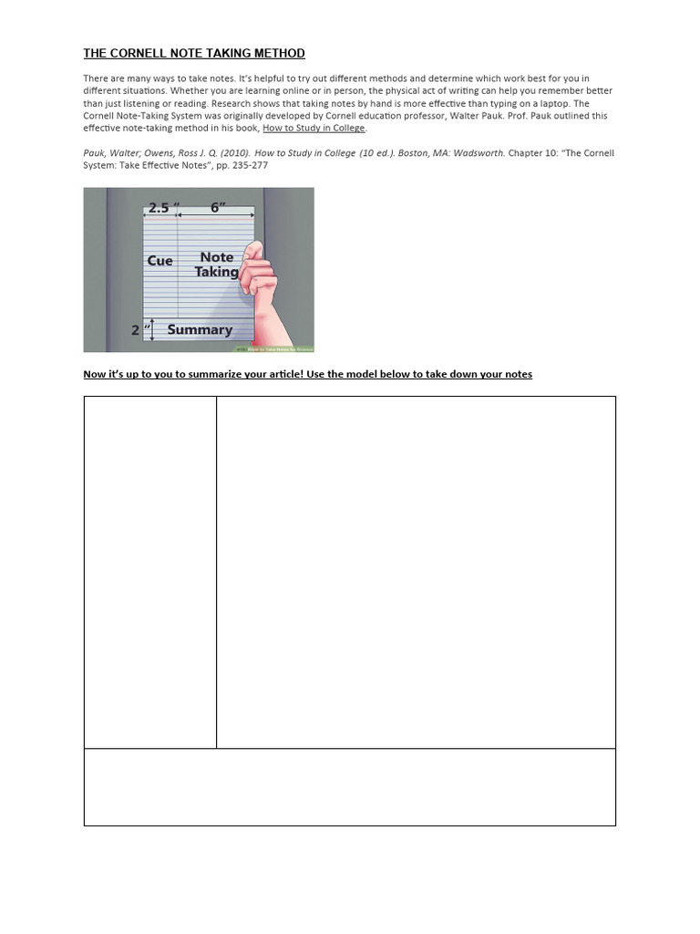 The Cornell Note Taking Method | PDF