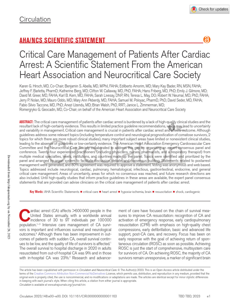 Hirsch Et Al 2023 Critical Care Management of Patients After Cardiac ...