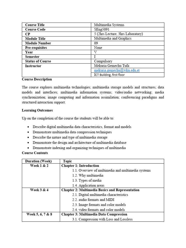 MM System Outline | PDF | Multimedia | Data Compression