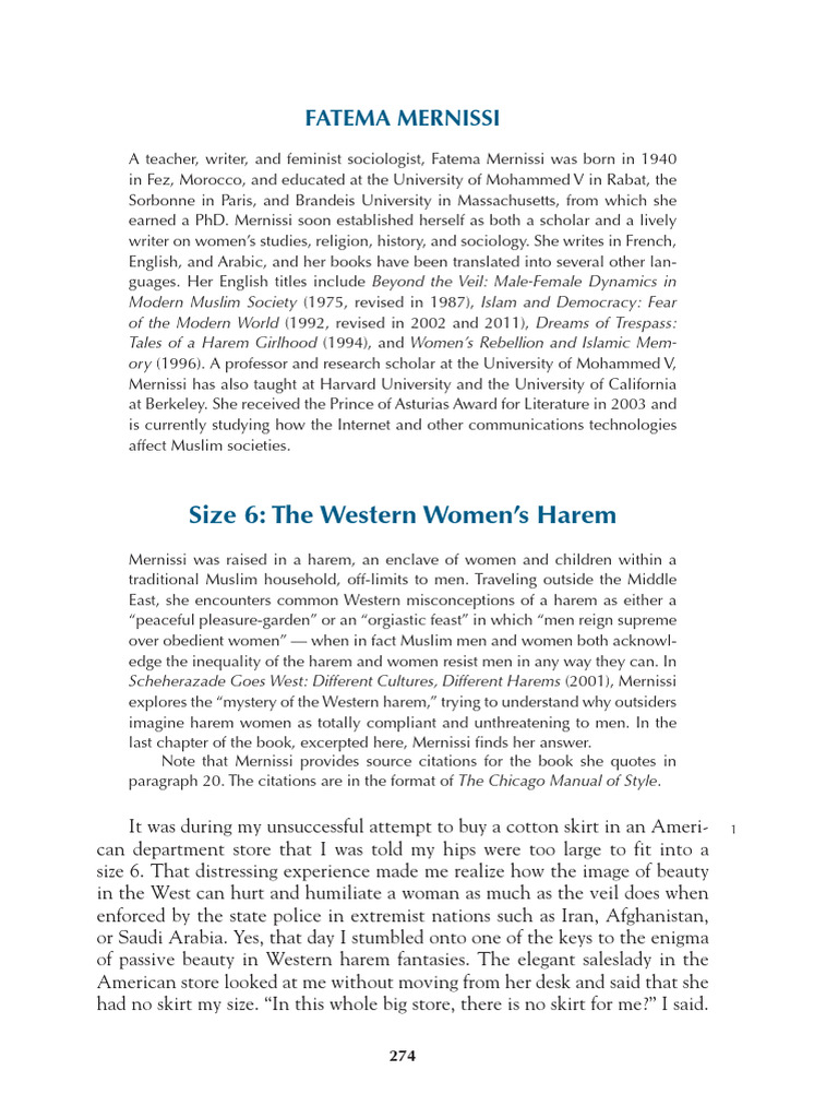 FATEMA MERNISSI The Western Women's Harem | PDF