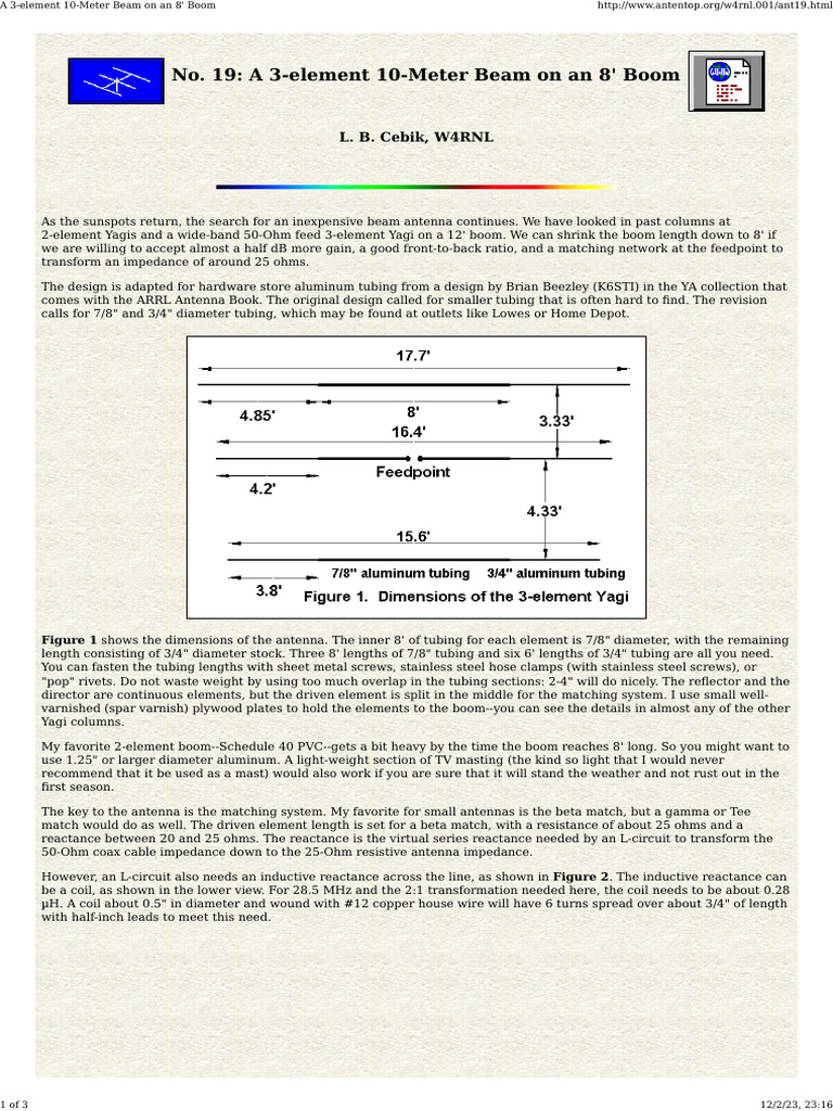 A 3-Element 10-Meter Beam On An 8' Boom | PDF | Antenna (Radio ...