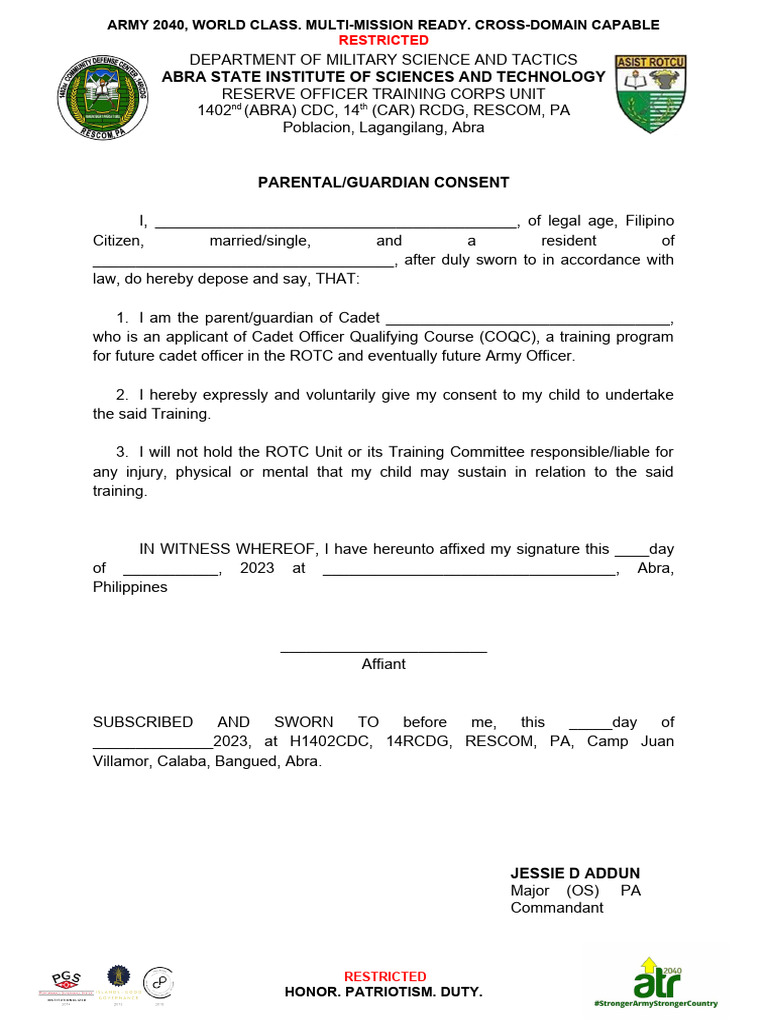 Parent Guardian Consent For COQC 2023 | PDF