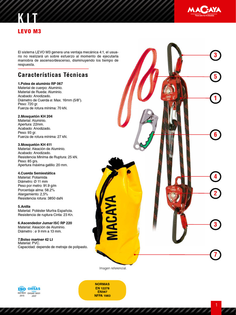 Ficha Tecnica Kit Rescate en Altura Levo M3 | PDF | Aluminio | Bienes manufacturados