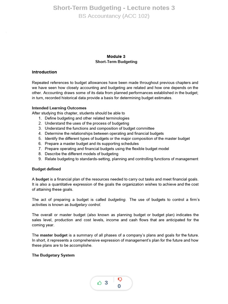 Short-Term Budgeting Guide | PDF | Debits And Credits | Deferral