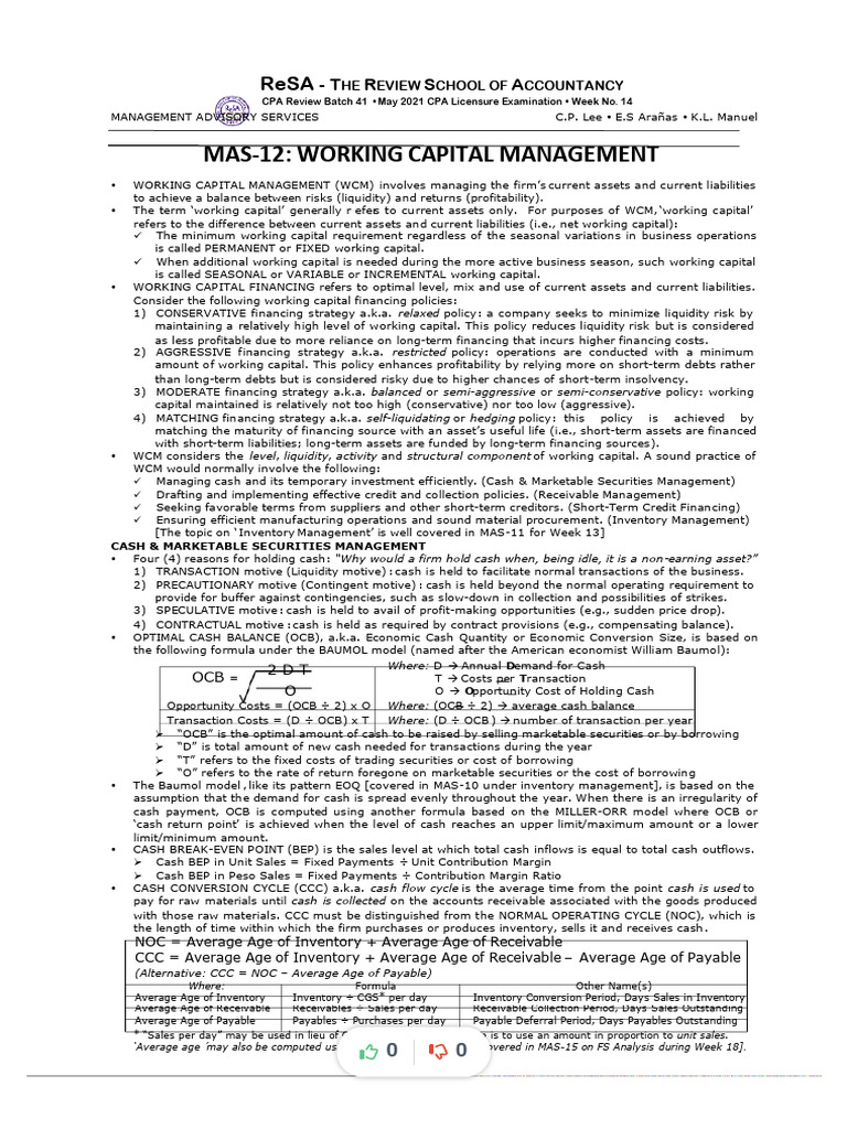 Working Capital Management Lecture Notes Compress | PDF | Working ...