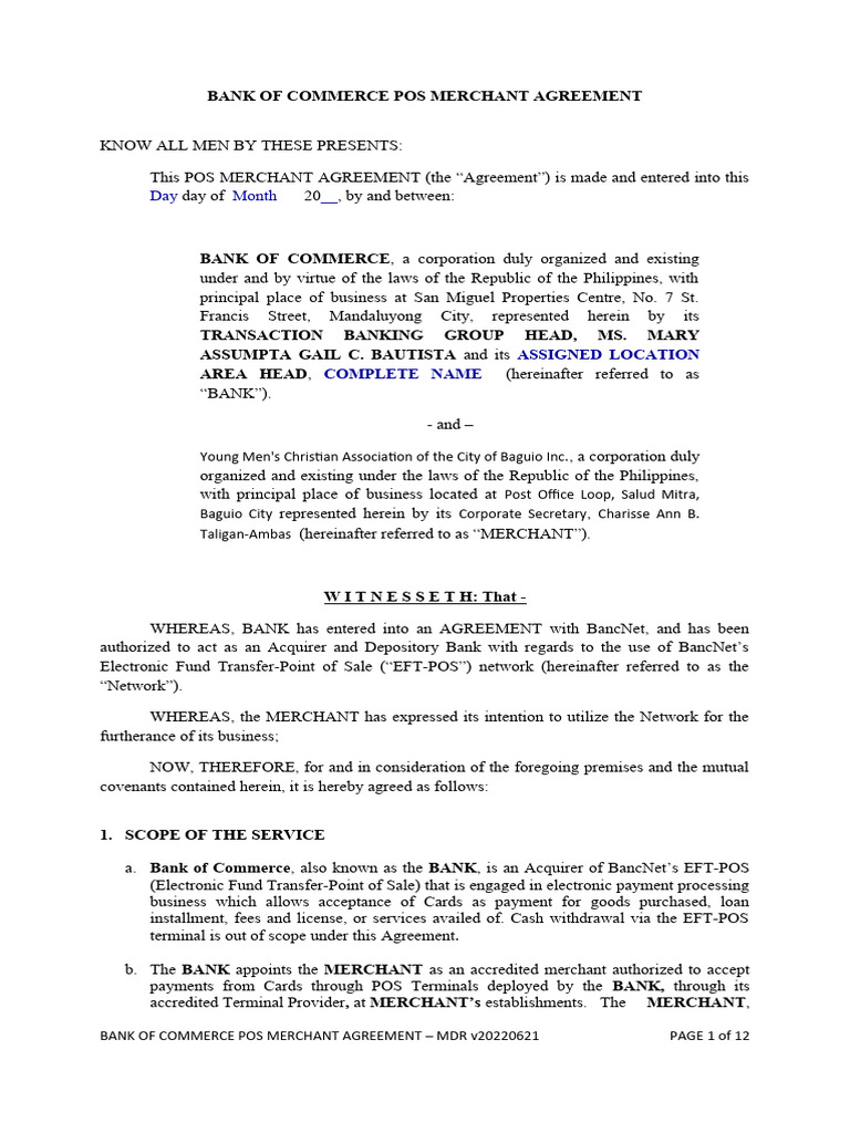 Bank of Commerce Pos Merchant Agreement MDR 2022 | Download Free PDF ...