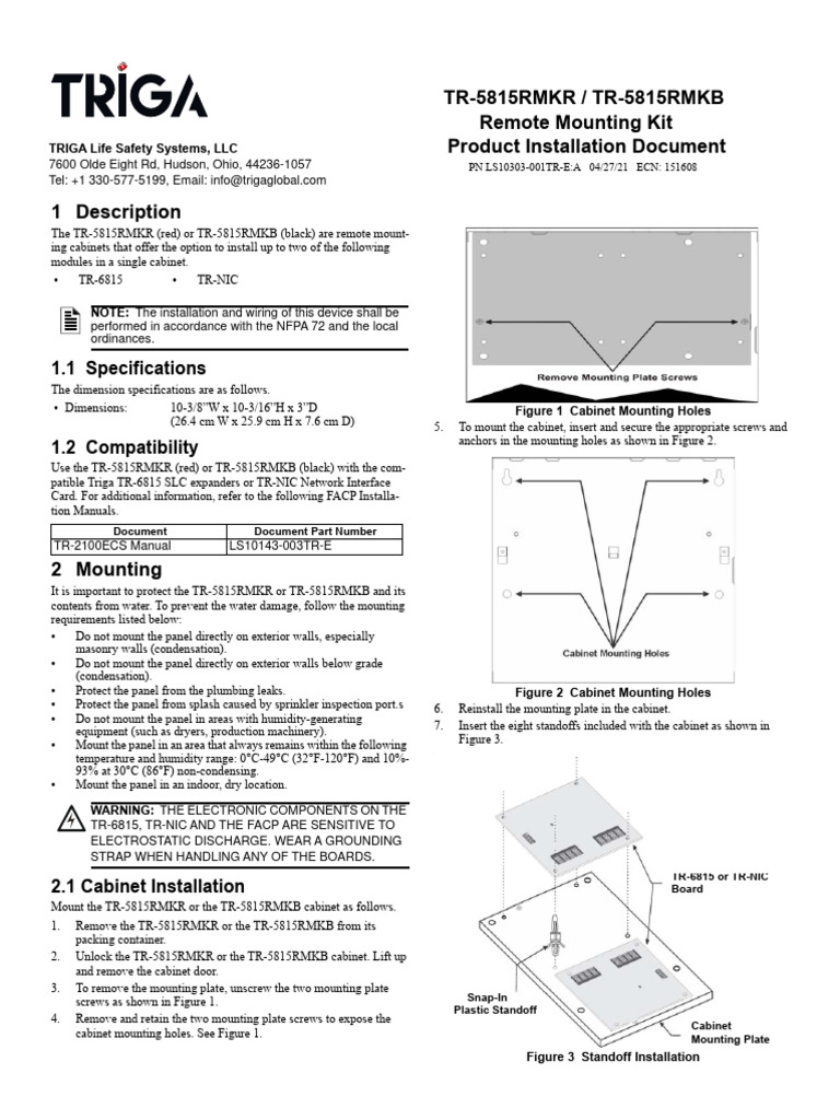 TR-5815 Remote Mounting Kit Guide | PDF | Equipment | Building Engineering