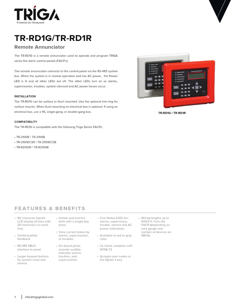 Remote Annunciator TR RD1G TR RD1R Triga UL FM | PDF | Electricity ...