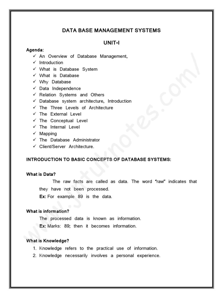 Dbms Unit 1 Pdf Databases Relational Database 2173