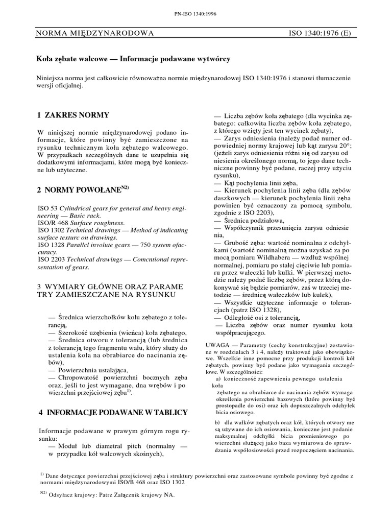 PN-ISO 1340 1996 - Koła zębate walcowe | PDF