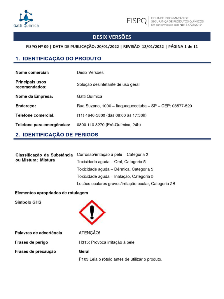 FISPQ Desix Versões | PDF | Segurança e saúde ocupacional | Substancias ...