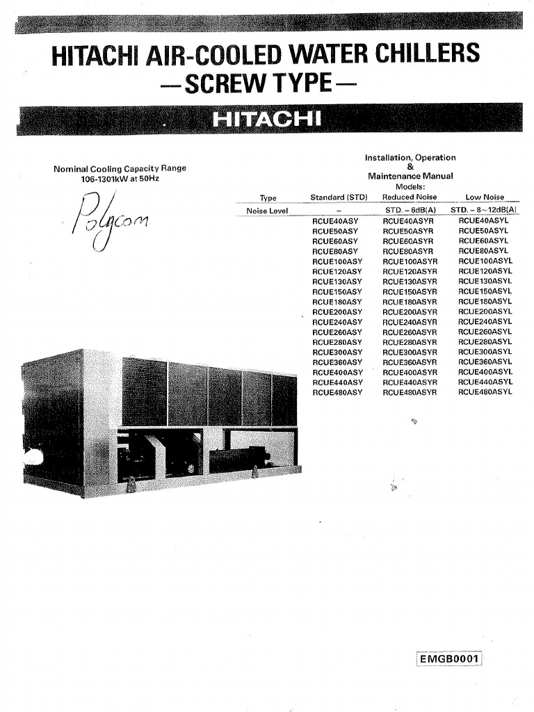 Hitachi Air-Cooled Water Chillers - Screw Type | PDF