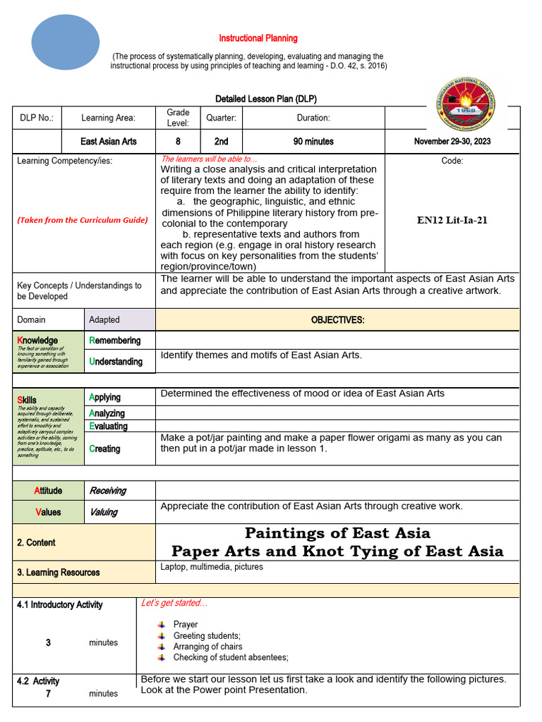 Lesson Plan Mapeh Arts | PDF | Paintings | East Asia Lesson Plan Mapeh Arts | PDF | Paintings | East Asia