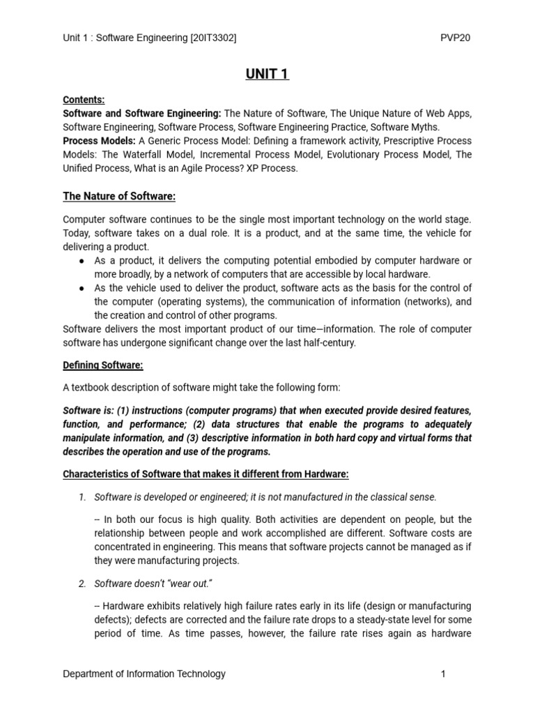 SE Unit1 20IT3302 | PDF | Unified Modeling Language | Agile Software Development