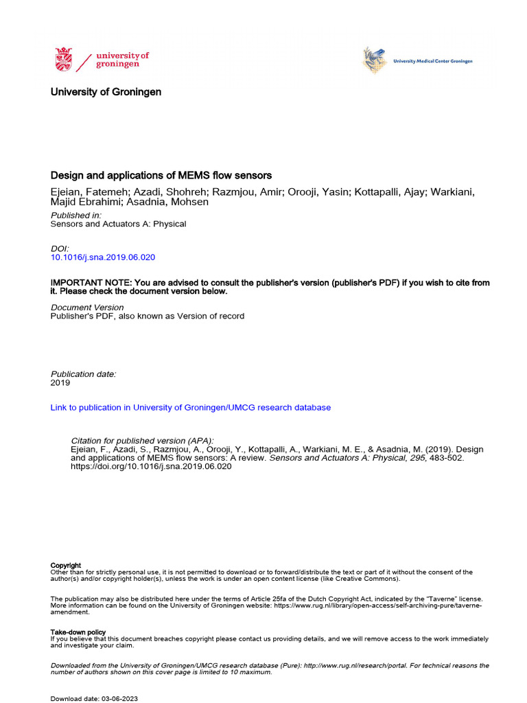 Sensors And Actuators A Physical Pdf Sensor Flow Measurement