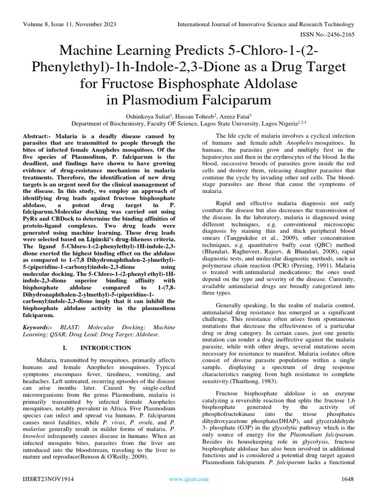 Machine Learning Predicts 5-Chloro-1 - (2 - Phenylethyl) - 1h-Indole-2 ...