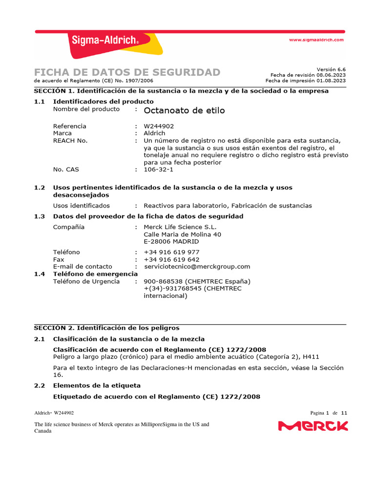 Ethyl Octanoate | PDF | Toxicidad | Seguridad y salud ocupacional