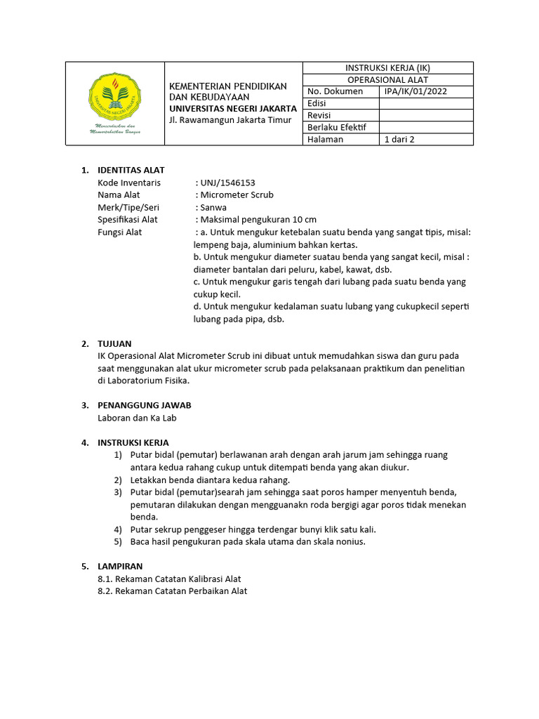 Instruksi Kerja Micrometer Scrub | PDF