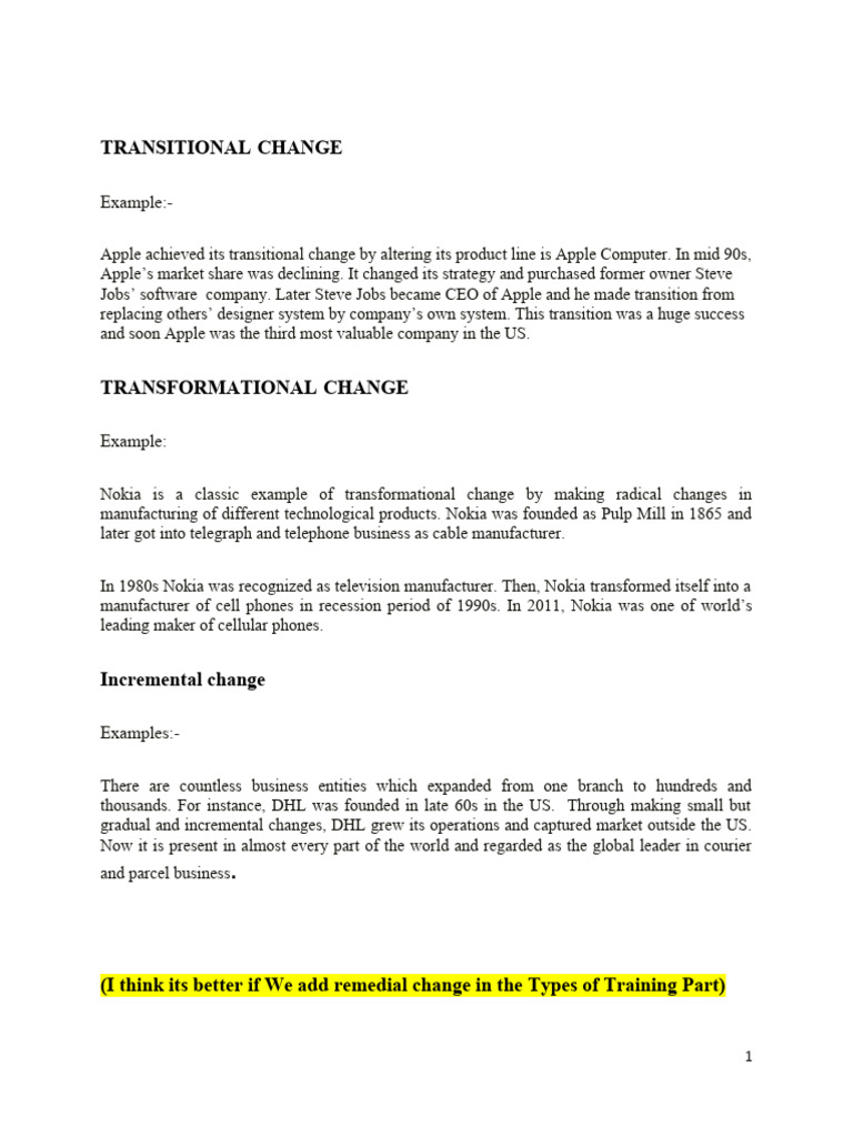 Types of Change With Example | Download Free PDF | Nokia | Apple Inc.