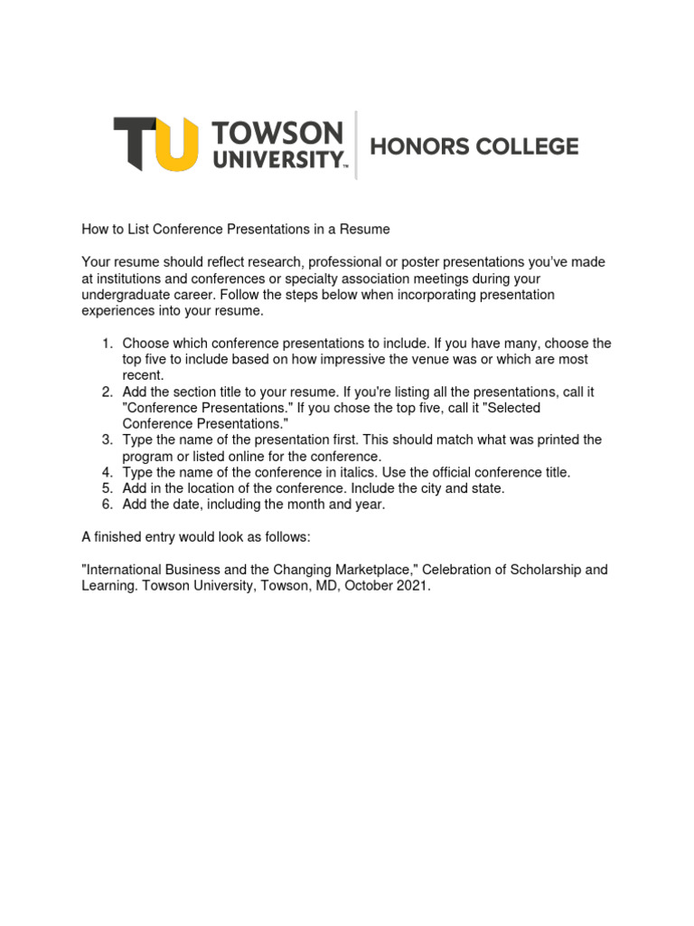 How To List Conference Presentations Resume | PDF