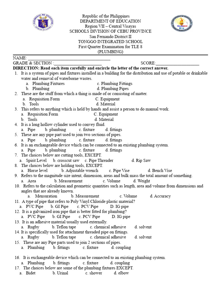 Tle 8 | PDF | Plumbing | Pipe (Fluid Conveyance)