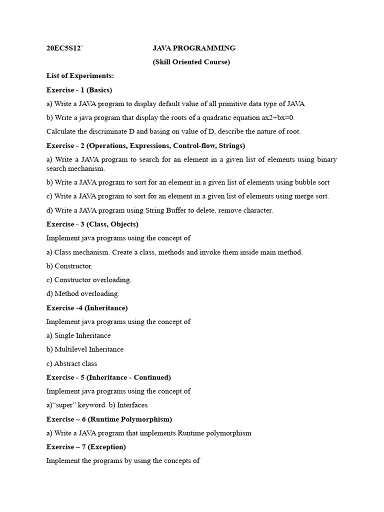 ECE Java Skill Course Lab Experiments | PDF | Method (Computer Programming) | Inheritance ...