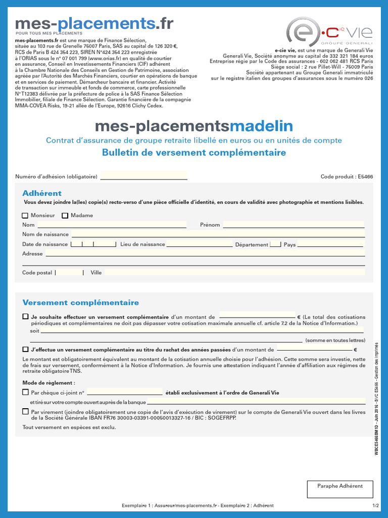 Mes Placements Madelin Dossier Versement | PDF | Assurance | Banques
