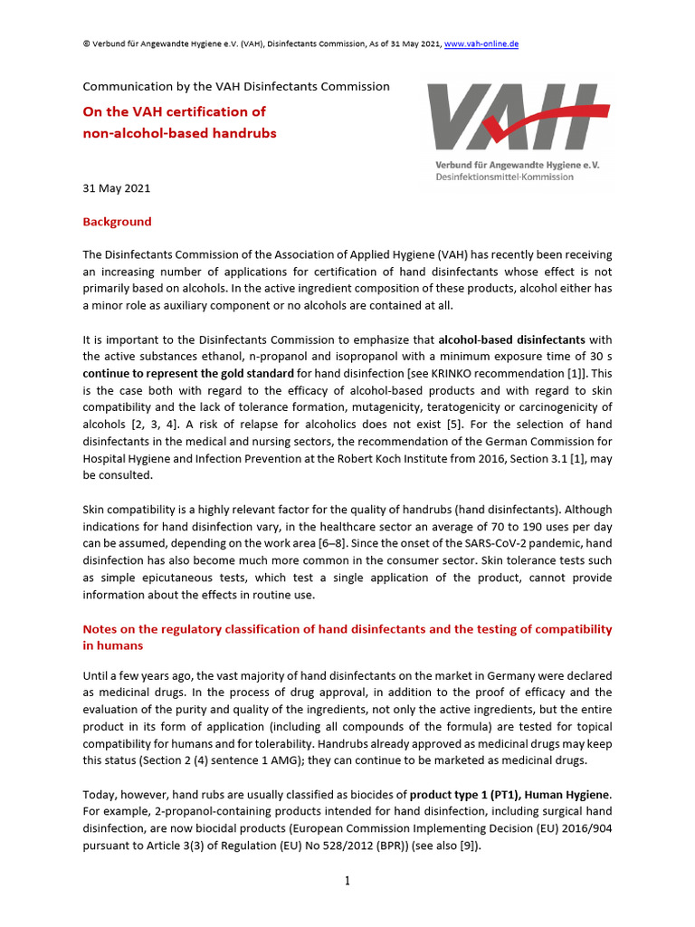 VAH QAC Hand Disinfection 31may2021 | PDF | Disinfectant | Chemical ...