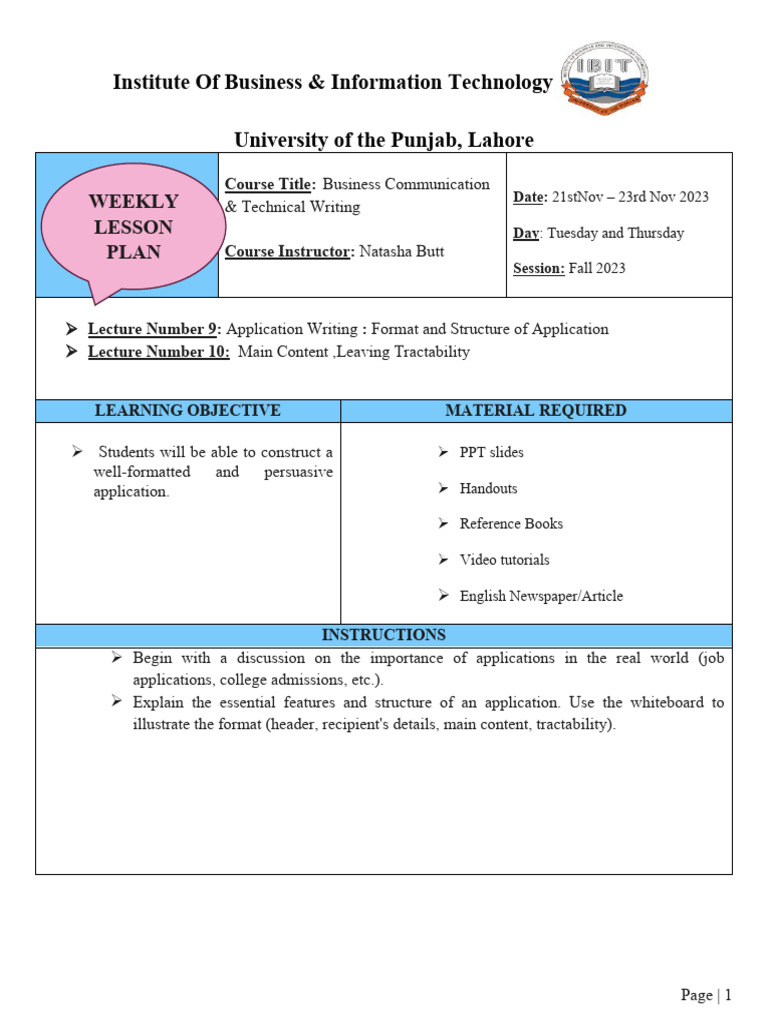 Weekly Planner 5 IBBIT | PDF | Communication | Lecture
