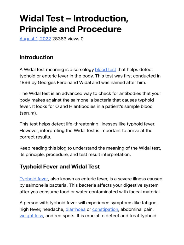 Widal Test - Introduction, Principle and Procedure - Metropolis Blogs ...