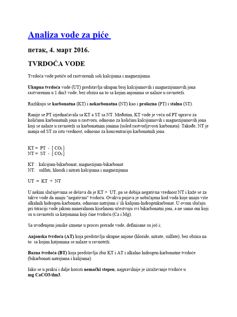Analiza Vode Za Piće | PDF