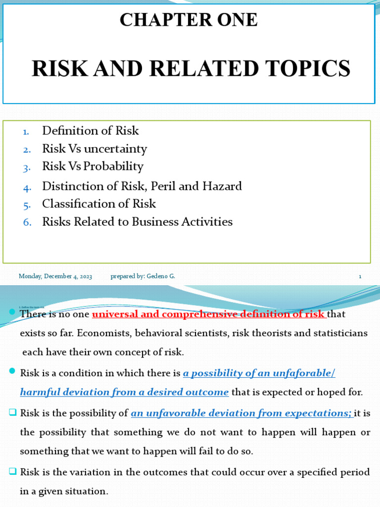 CH 1 and 2 RISK AND RELATED CONCEPTS AND THE RISK MANAGEMENT | PDF | Risk | Risk Management