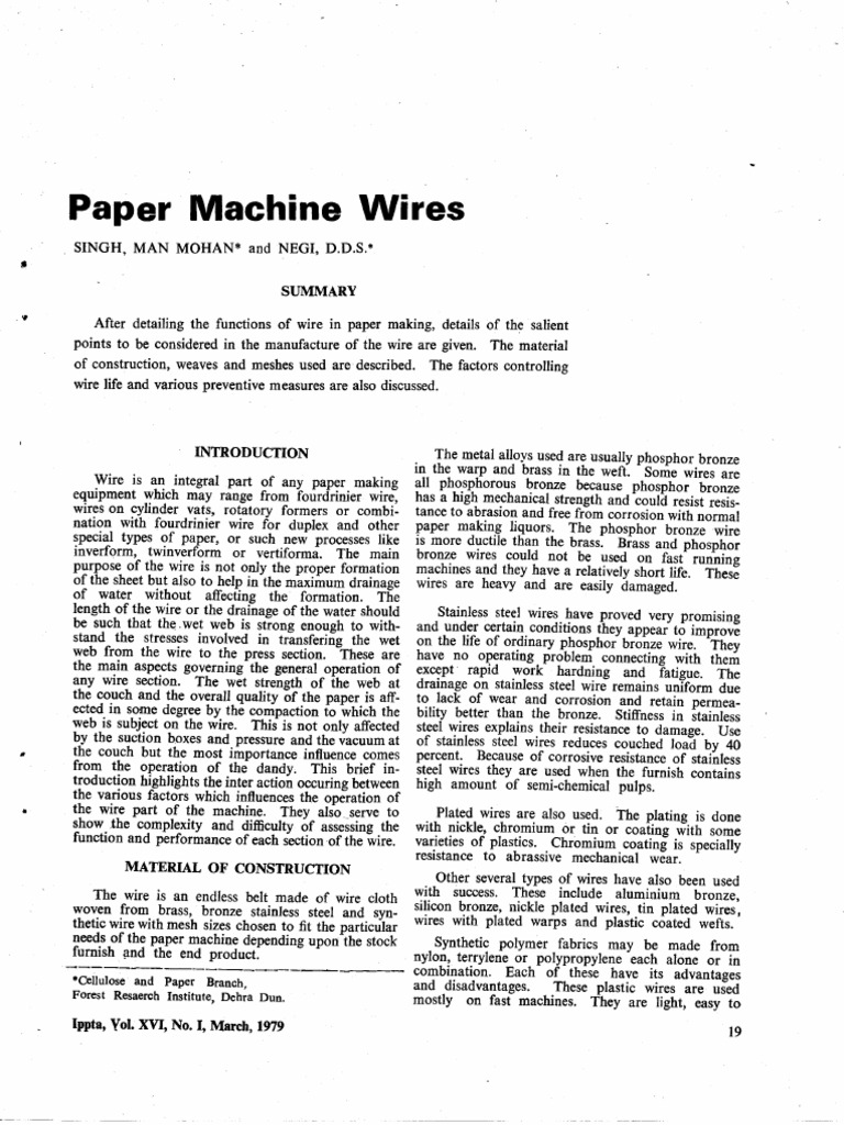 IPPTA XVI1!19!22 Paper Machine Wires | PDF | Stainless Steel | Wire