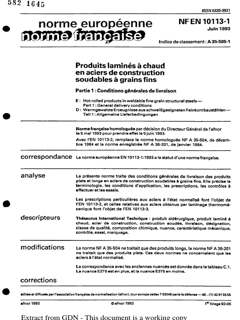 NF en 10113-1 - Produits Laminés À Chaud en Aciers de Construction Soudables À Grains Fins ...