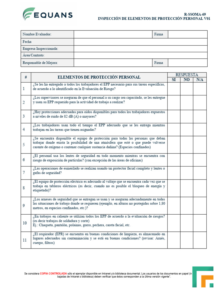 Inspección de EPP: Checklist y Evaluación | PDF
