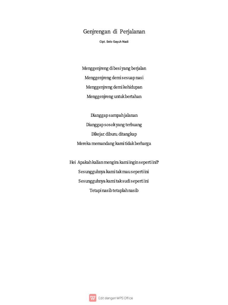Puisi Genjrengan Di Perjalanan | PDF