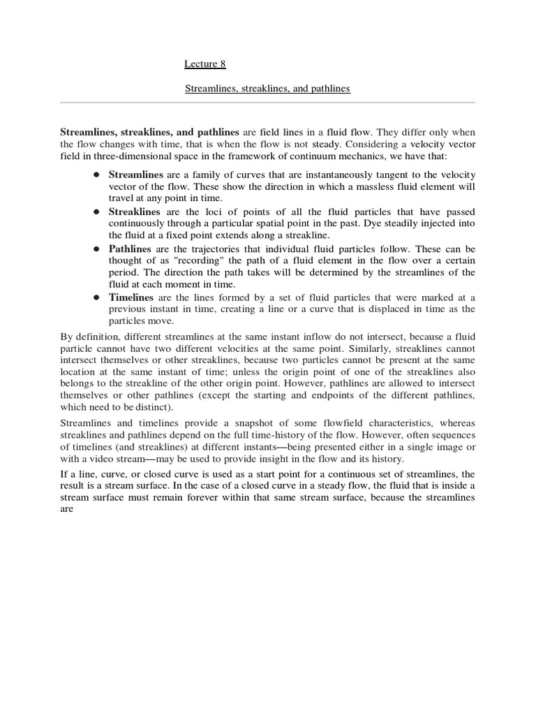 Streamlines Streaklines and Pathlines | PDF | Applied And ...