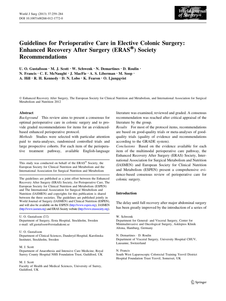 Guidelines For Perioperative Care in Elective Colonic Surgery WJS | PDF ...