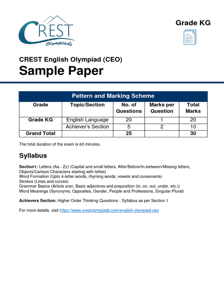 CEO Sample Paper For Class 0 1 | PDF | English Language | Rhyme