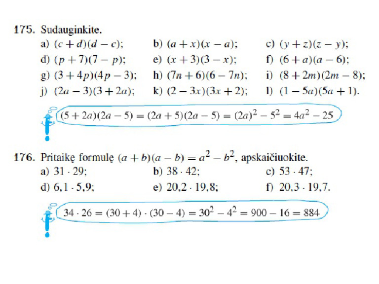 8 KL - Skirtumo Ir Sumos Sandauga. 175, 176 Pratimai | PDF