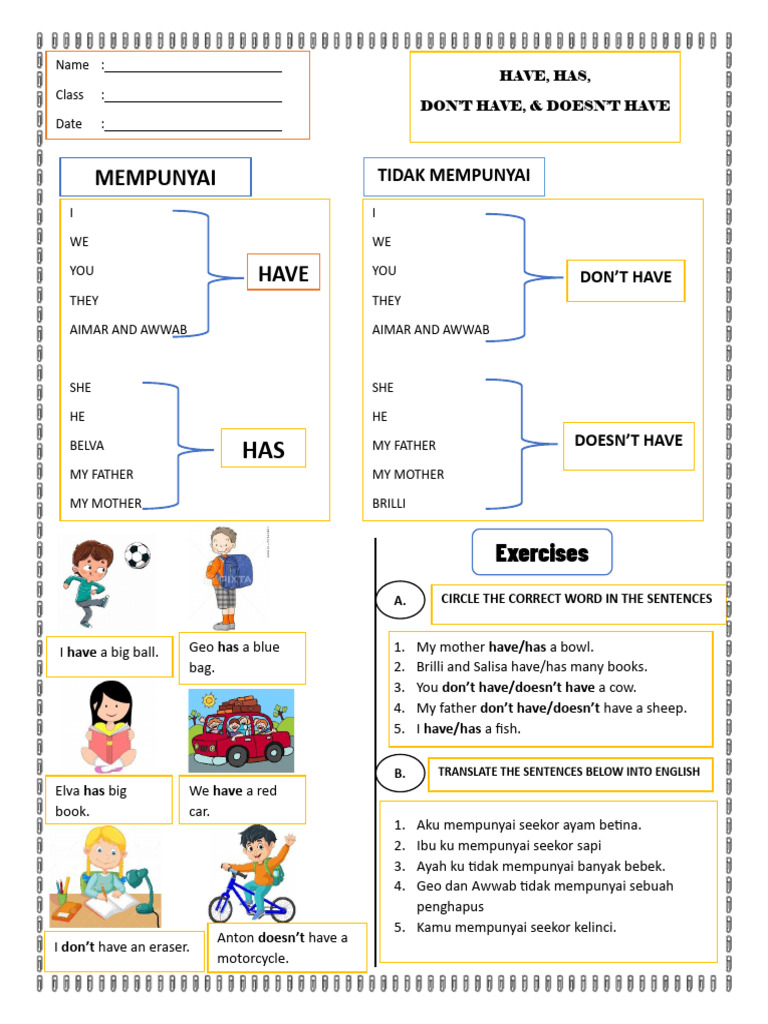 Have and Don't Have Worksheet | PDF