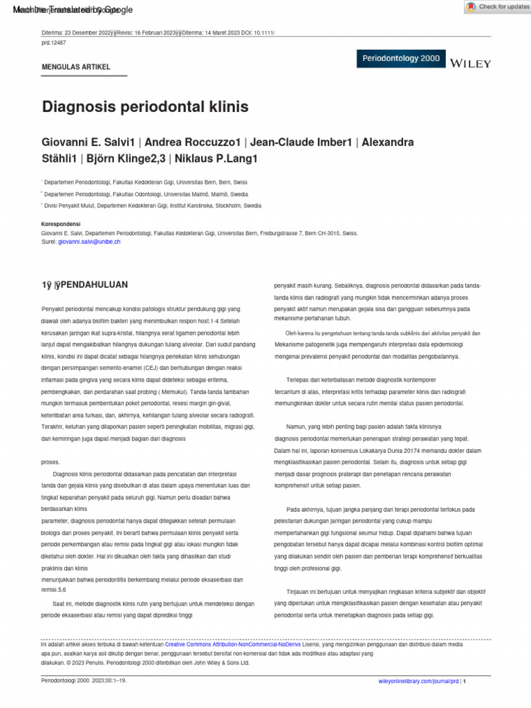 Periodontology 2000 - 2023 - Salvi - Clinical Periodontal Diagnosis-1 | PDF
