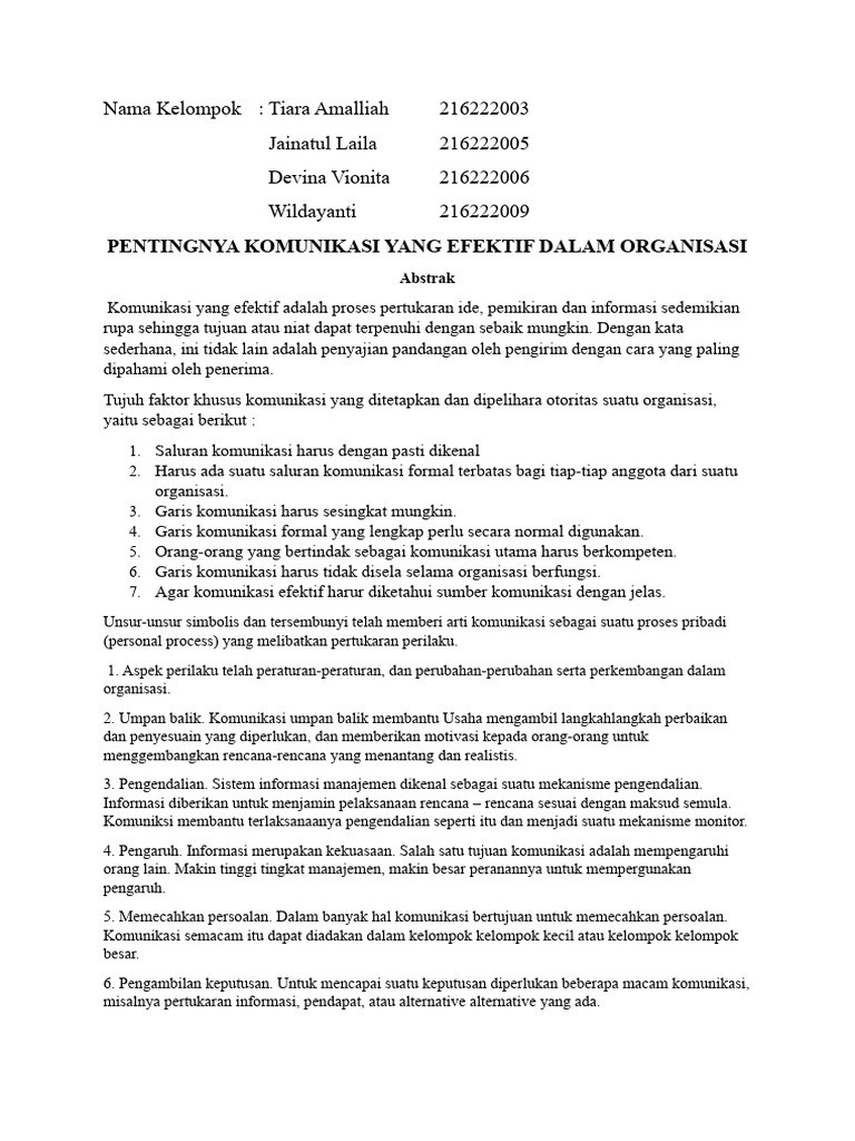 Komunikasi Yang Efektif Dalam Organisasi | PDF